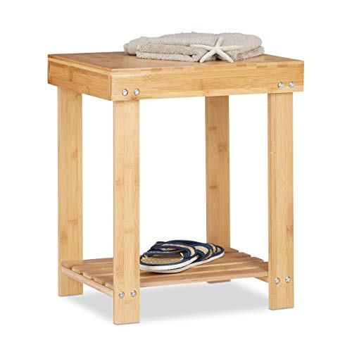 Relaxdays Bamboo Stool, Low, Natural Look, Humidity-Resistant, Stable ...