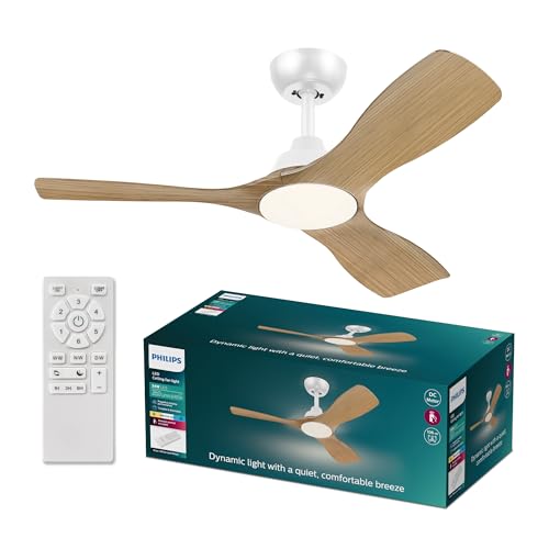"Philips Olas Ceiling Fan, 3 Blades, 24W LED Light, DC Motor, Color ...