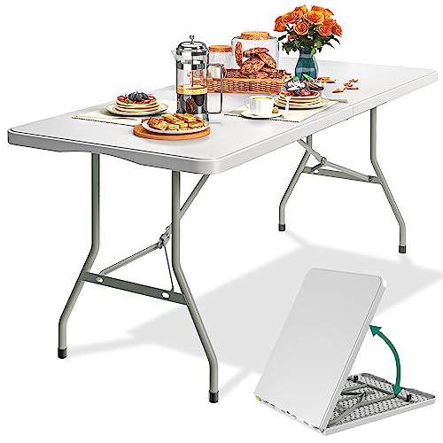 YITAHOME 6ft Folding Camping Table with Handle - Heavy Duty Waterproof ...