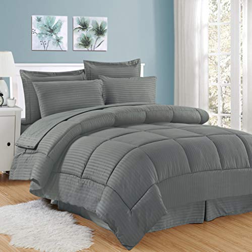 Sweet Home Collection Comforter/Sheet Bed Skirt and Sham Set, Gray ...