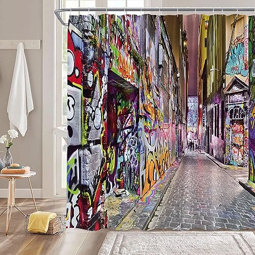 znlsu Colorful Graffiti Shower Curtain Abstratc Graffiti Watercolor Art ...