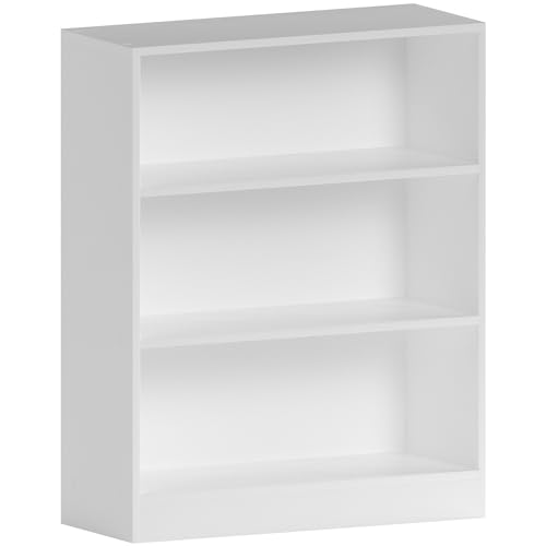 Vida Designs Cambridge 3 Tier Low Bookcase, White Wooden Shelving ...