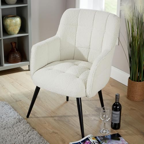 Home Source Boucle Armchair, Cream Teddy Fur Wingback Seating, Living ...