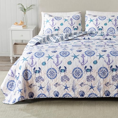 Great Bay Home Bedding Set - 2 Piece Reversible Lightweight Nautical Quilt Comforter with 1 Sham ...