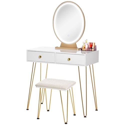 HOMCOM Dressing Table with Mirror and Stool, Vanity Makeup Table with ...