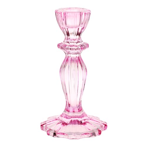 Pink Glass Candlestick Holder - Decorative Taper Candle Stand ...