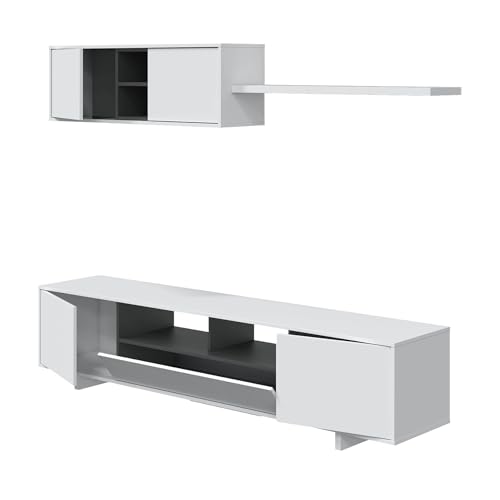 Dmora 3-Door TV Stand with Hanging Module and Shelf, Glossy White 46 x ...