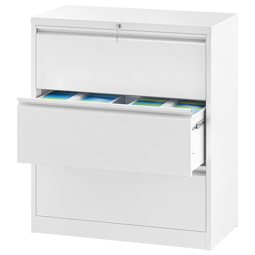 YITAHOME 3 Drawer Lateral File Cabinet with Lock, Metal Stainless Steel ...