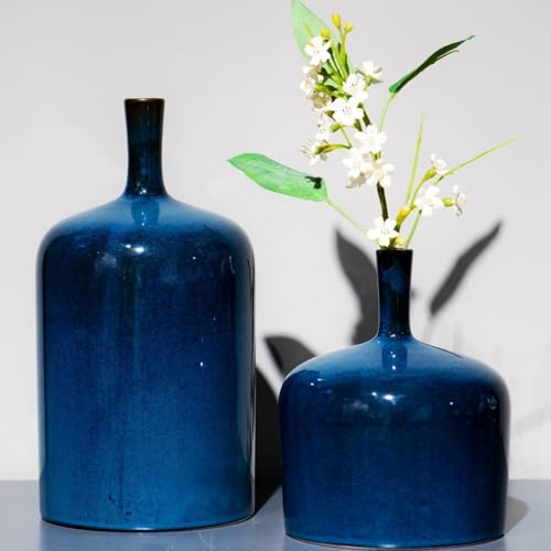 Cynkeyee Ceramic Vase Blue Flower Vases - Set of 2 Modern Reactive ...