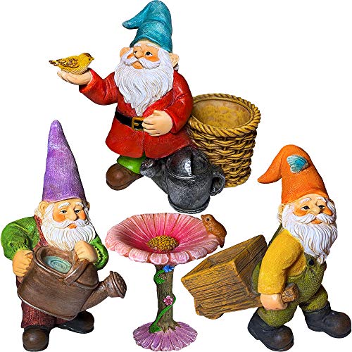 "Mood Lab Miniature Gardening Gnomes Set of 4 pcs - 3,5"" H Garden ...