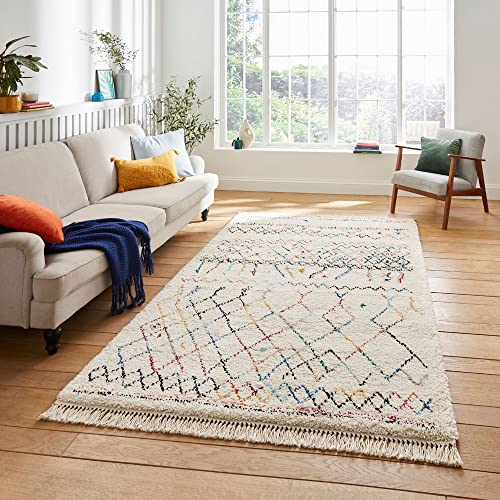 Think Rugs Boho A560 Shaggy High Density Pile Tasselled Rug, Multi, 120 ...