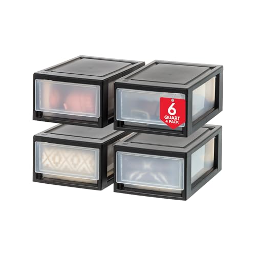 Iris Ohyama, Compact Plastic Stacking Storage Drawer Unit, Black, Easy ...