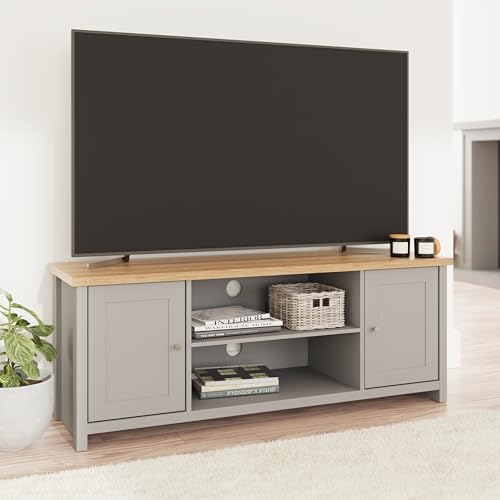 GFW Large Lancaster TV Cabinet Unit With Storage Shelves & Cupboard ...