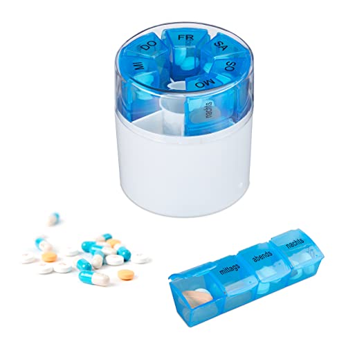Relaxdays Round Pill Box 7 Days 4 Compartments, German Labelled, BPA ...