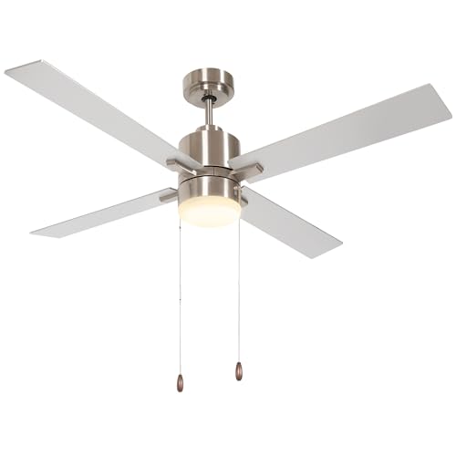HOMCOM Ceiling Fan with Light, 130cm Flush Mount LED Ceiling Fan Light ...