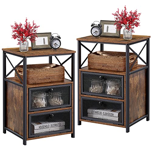 VECELO Modern Nightstand, End Table with flip Drawer and X-Design Side ...