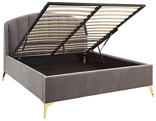 GFW Pettine Ottoman Bed Double, Padded Plush Velvet & Hardwood Frame ...