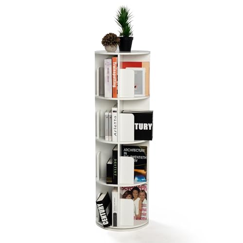 HOMYLIN 4 Tier Rotating Bookcese, 360° Revolving Bookcase Wood Rotating ...