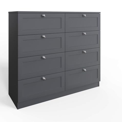 FWStyle Matt Grey 8 Drawer Chest of Drawers - H99 X W110 X D40cm by ...