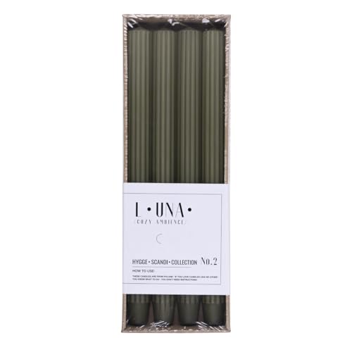 DONAU Home Set of Long Taper Candles Ribbed/Khaki Colour / 4 Pieces ...