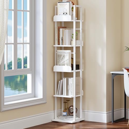 YITAHOME 5-Tier Rotating Bookcase Tall Slim Bookshelf, Living Room 360 ...