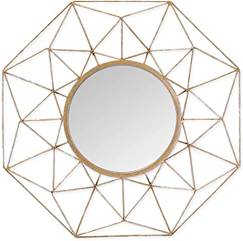 Adeco Metal Round Sunburst Mirror-Gold Color-23.7x23.7 Inches Home Wall ...