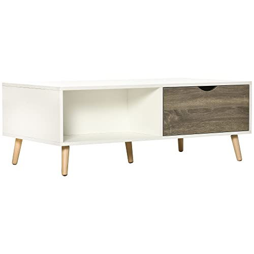 HOMCOM Coffee Table, Modern Tea Table with Open Storage Shelves, Two ...
