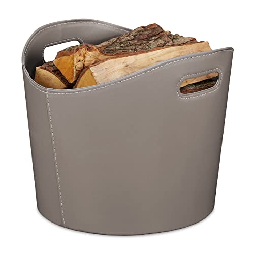 Relaxdays Faux Leather Basket, Sturdy Firewood Container with Handles ...