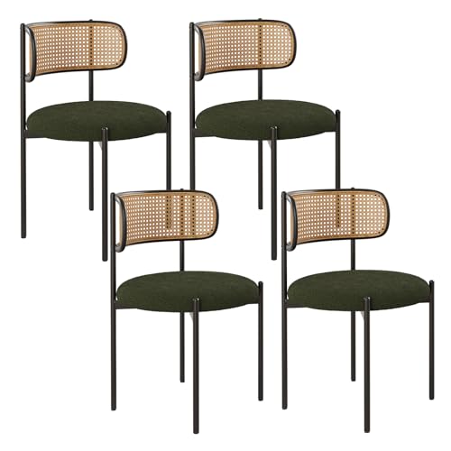 Sunon Dining Chairs Set of 4, Modern Rattan Back with Velvet Cushions ...