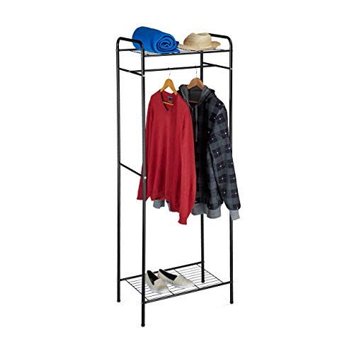 Relaxdays Clothes Stand with Shelves, SANDRA, Metal, Wardrobe Coat Rack ...