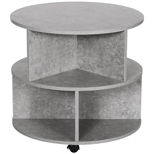 HOMCOM Round Coffee Table, Movable Centre Table with Divided Shelves ...