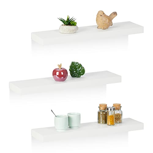 Relaxdays Floating Shelf, Set of 3, Decorative Wall Rack, MDF, Modern ...