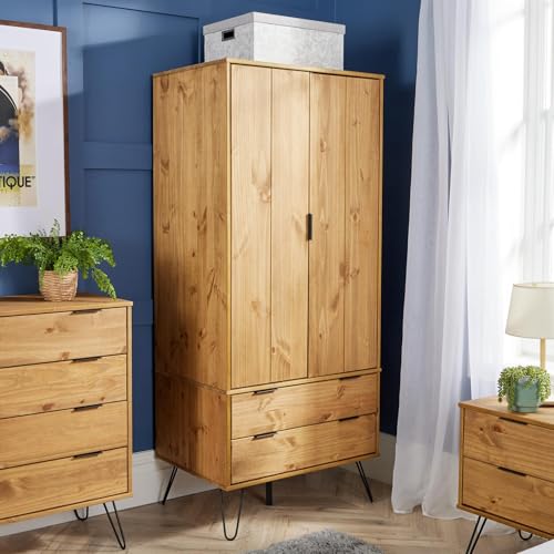 Home Source Acadia Wadrobe Cabinet Industrial Wooden 2 Door 2 Drawer ...