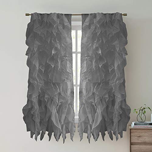 Sweet Home Collection 2 Pack Window Panel Sheer Voile Vertical Ruffled ...