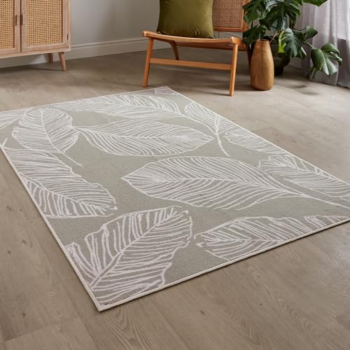Fusion - Natural Tropical Leaf Rug (180 x 120cm) - Low Pile Rug ...