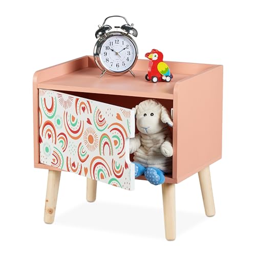 Relaxdays Children's Bedside Table, Rainbow, Kids Nightstand with ...