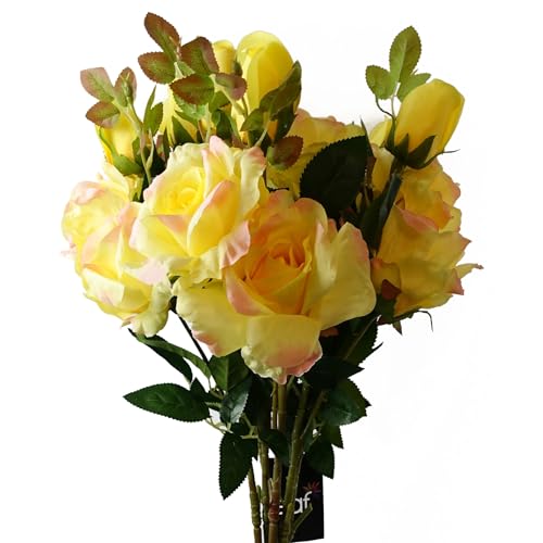 Leaf Design Artificial Flowers, 6 X 80cm Yellow Rose by Amazon ...