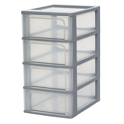 Iris Ohyama Plastic Storage Drawers Unit, 4 Deep Drawers, Grey, Easy ...