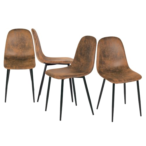 FurnitureR Kitchen Dining Chairs Set of 4 Dining Chairs Suede Leather ...