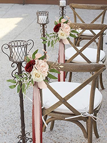 Rinlong 6Pcs Wedding Aisle Decorations Church Bench Chair Burgundy ...