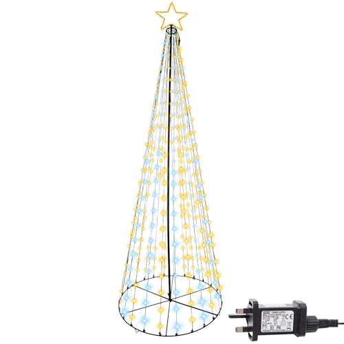 4.6FT Cone Tree Maypole Christmas Tree Star Tree Topper 8 Modes/Timer ...