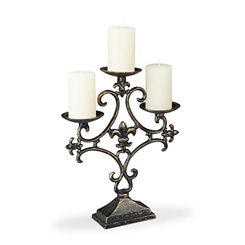 Relaxdays Candle Holder, 3-Armed, for Tealight and Pillar Candles ...