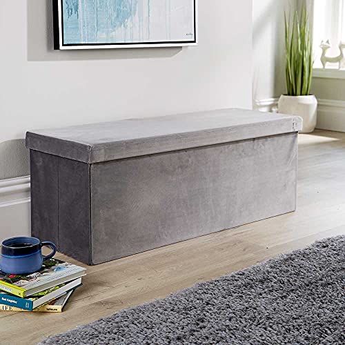 Home Source Extra Large Folding Ottoman Velvet Fabric Storage Chest ...