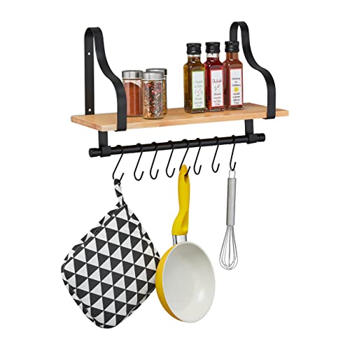 Relaxdays Wall Mounted Kitchen Rack, 1 Shelf and 8 Hooks, HWD: 32 x 43 ...