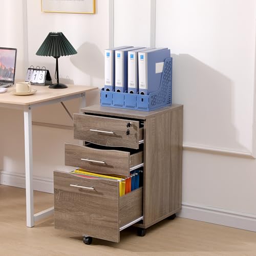 MMT Mobile Filing Cabinet, 3 Drawer Pedestal Storage Unit, Dark Oak ...