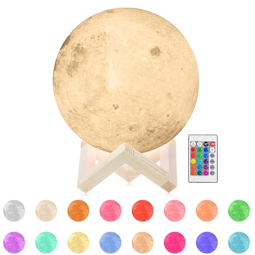 CUQOO 14cm 3D LED Moon Lamp with Touch Control & Wooden Stand – USB ...