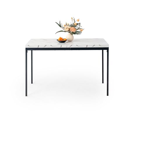 HOMYLIN 120CM Dining Table, Marble White Tabletop Effect Kitchen Table ...