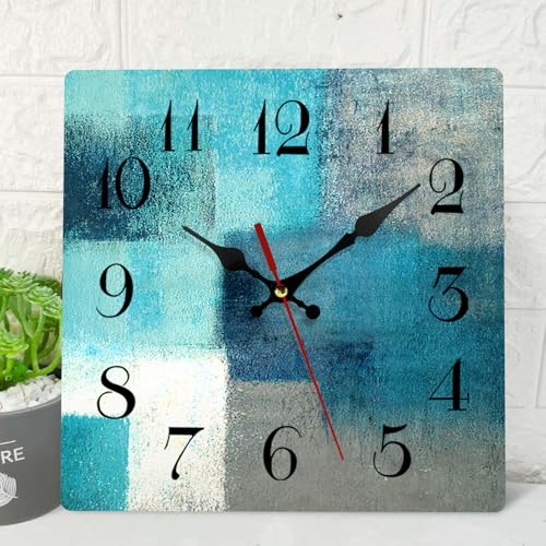 ArtSocket Wooden Wall Clock Silent Non-Ticking, Green Blue Grey Teal ...