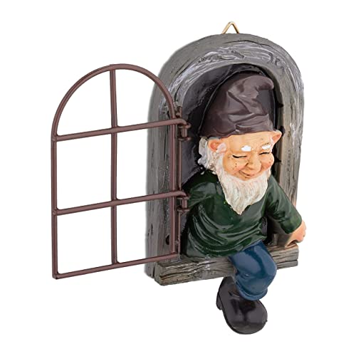 Relaxdays Garden Gnome with Window, Weatherproof, Tree Decor, 15 x 8 cm ...