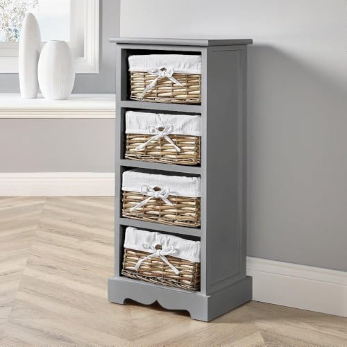 Home Source Bedroom Wooden Storage Unit, Woven Willow Wicker Baskets, 4 ...